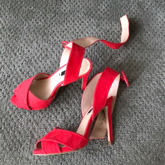 Zara | Shoes | Zara Red Heels With Wrap Around Ankle Strap | Poshmark